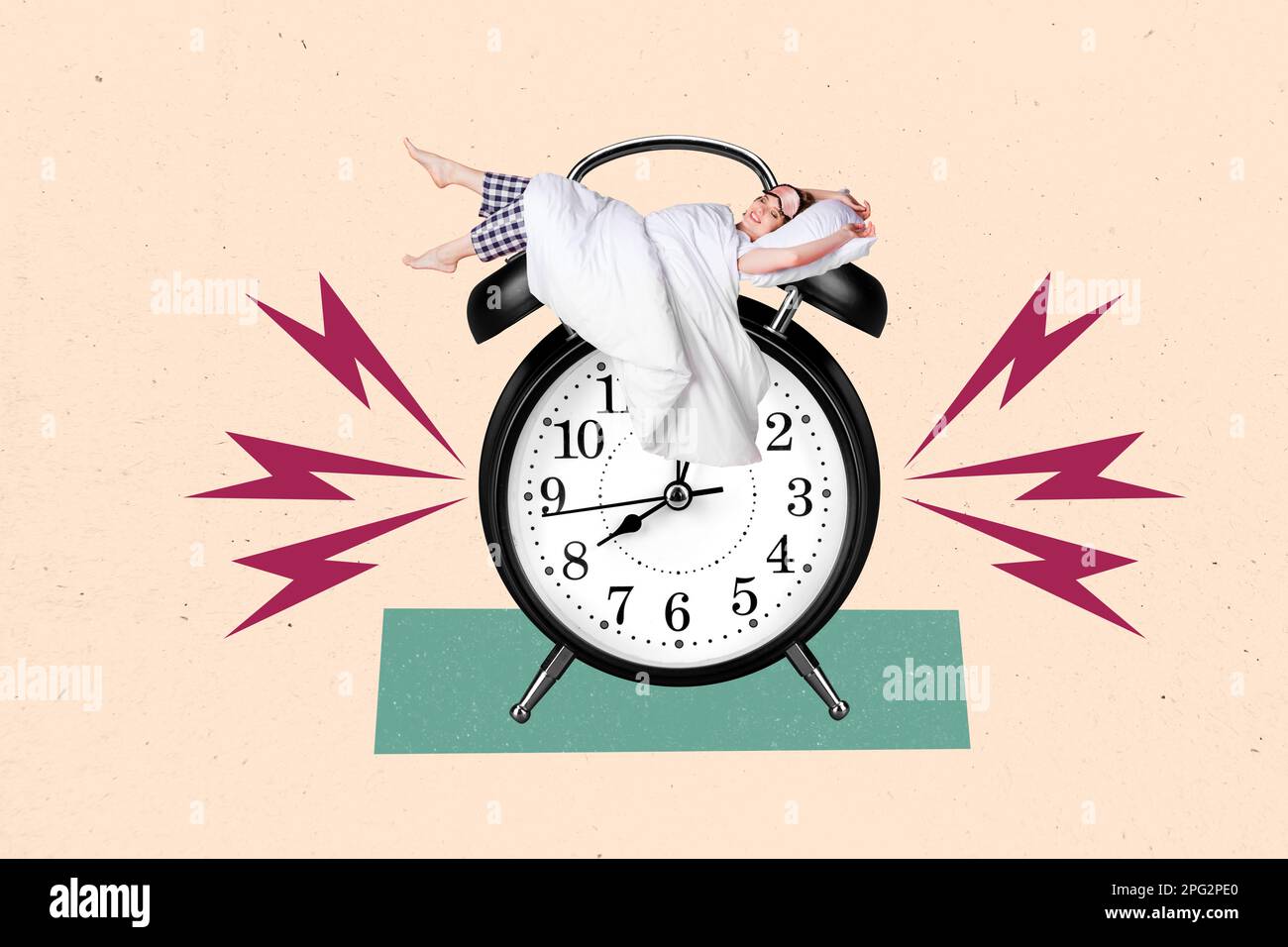 Photo collage of young relaxed funny girl wear pajama relaxing lying ...