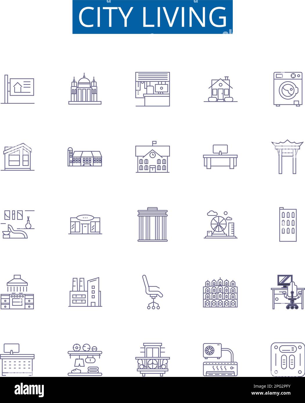 City living line icons signs set. Design collection of Urban ...