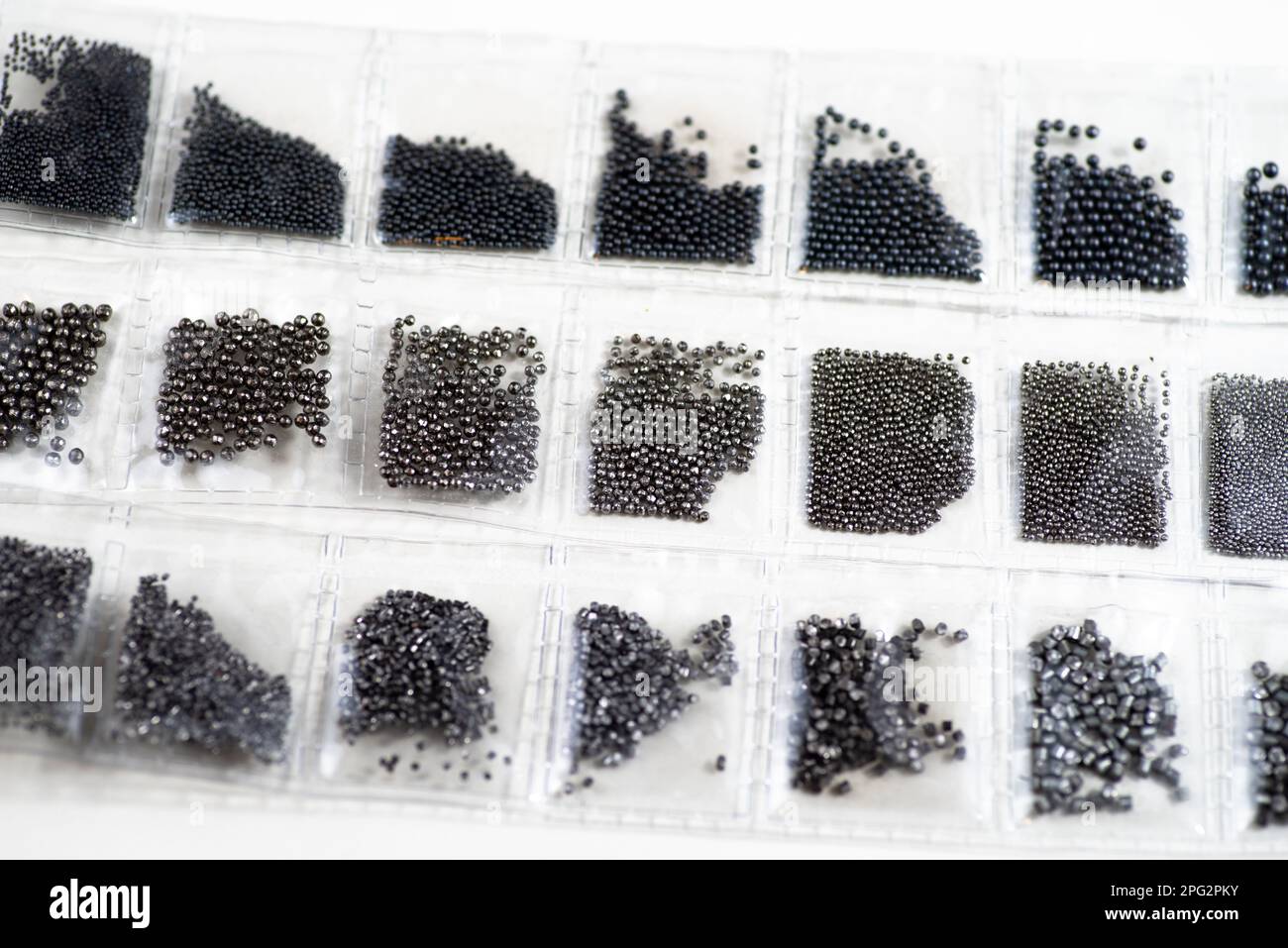 Close up of abrasive blasting media sample,cut wire shot peening ...