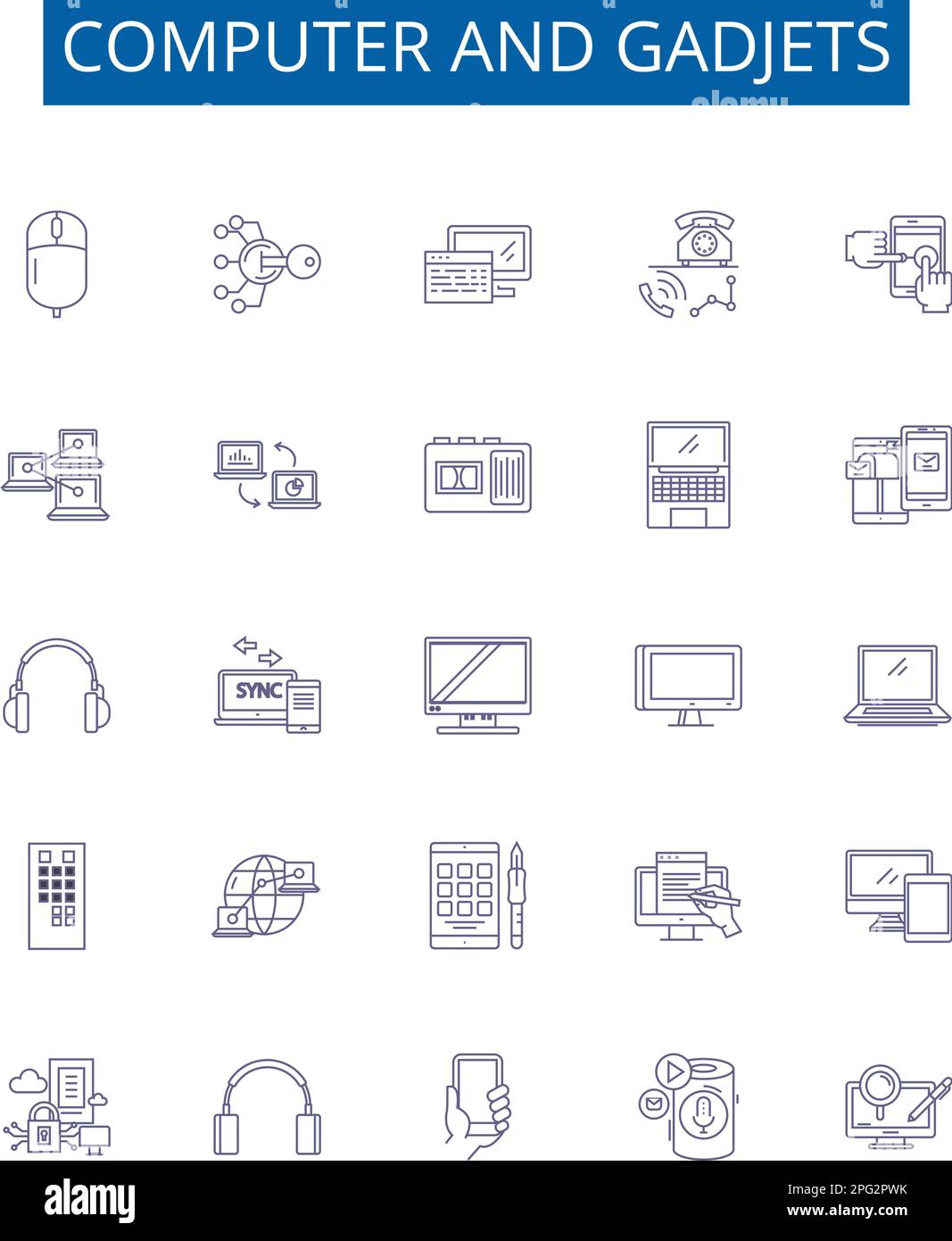 Computer And Gadjets Line Icons Signs Set Design Collection Of Hardware Software Networking