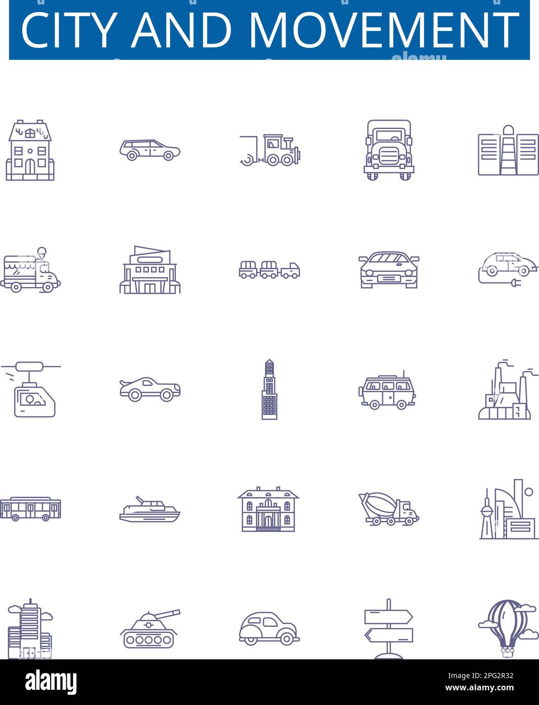 City and movement line icons signs set. Design collection of city ...