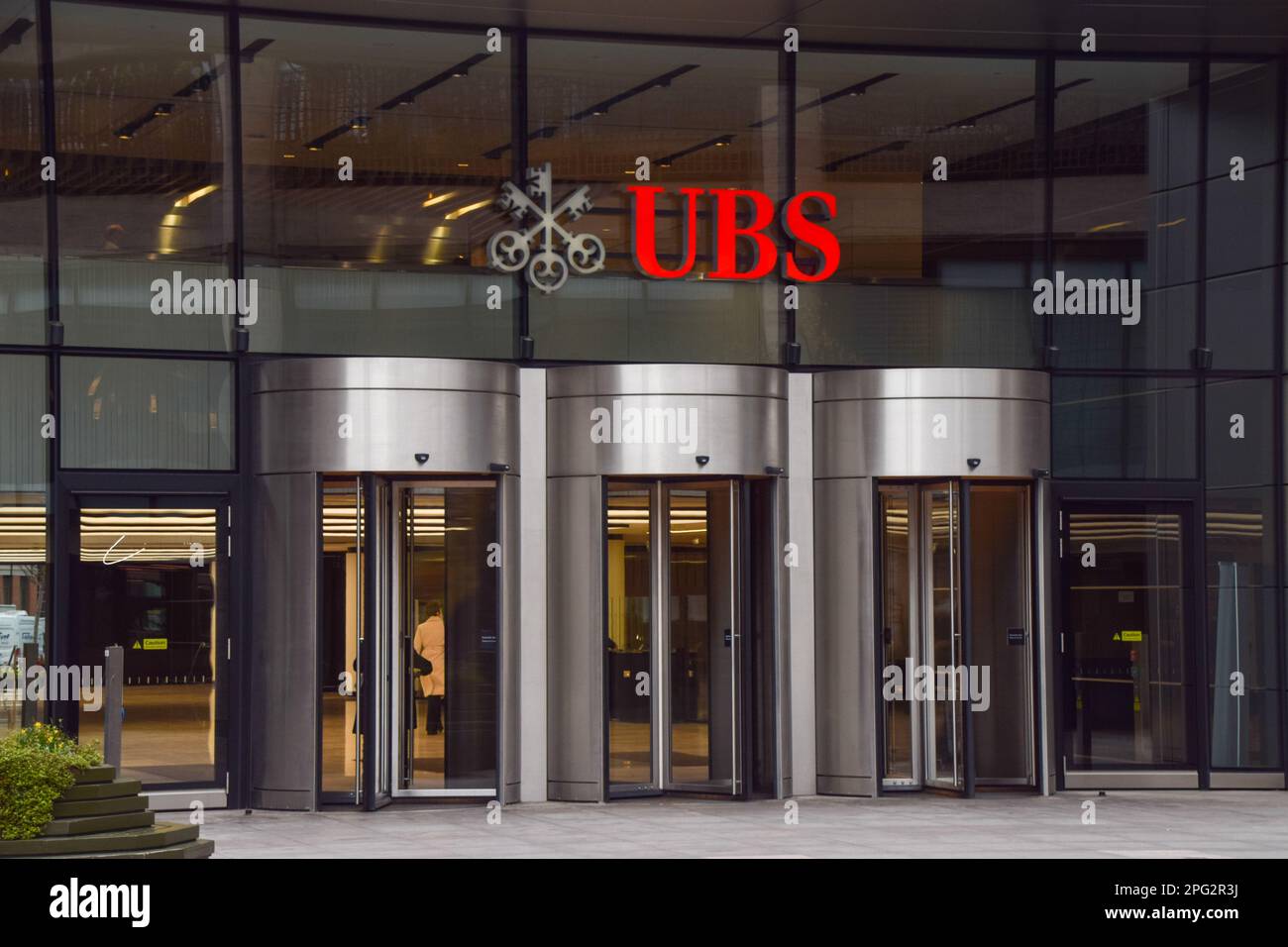 London, UK. 20th March 2023. Exterior view of UBS UK offices in the ...
