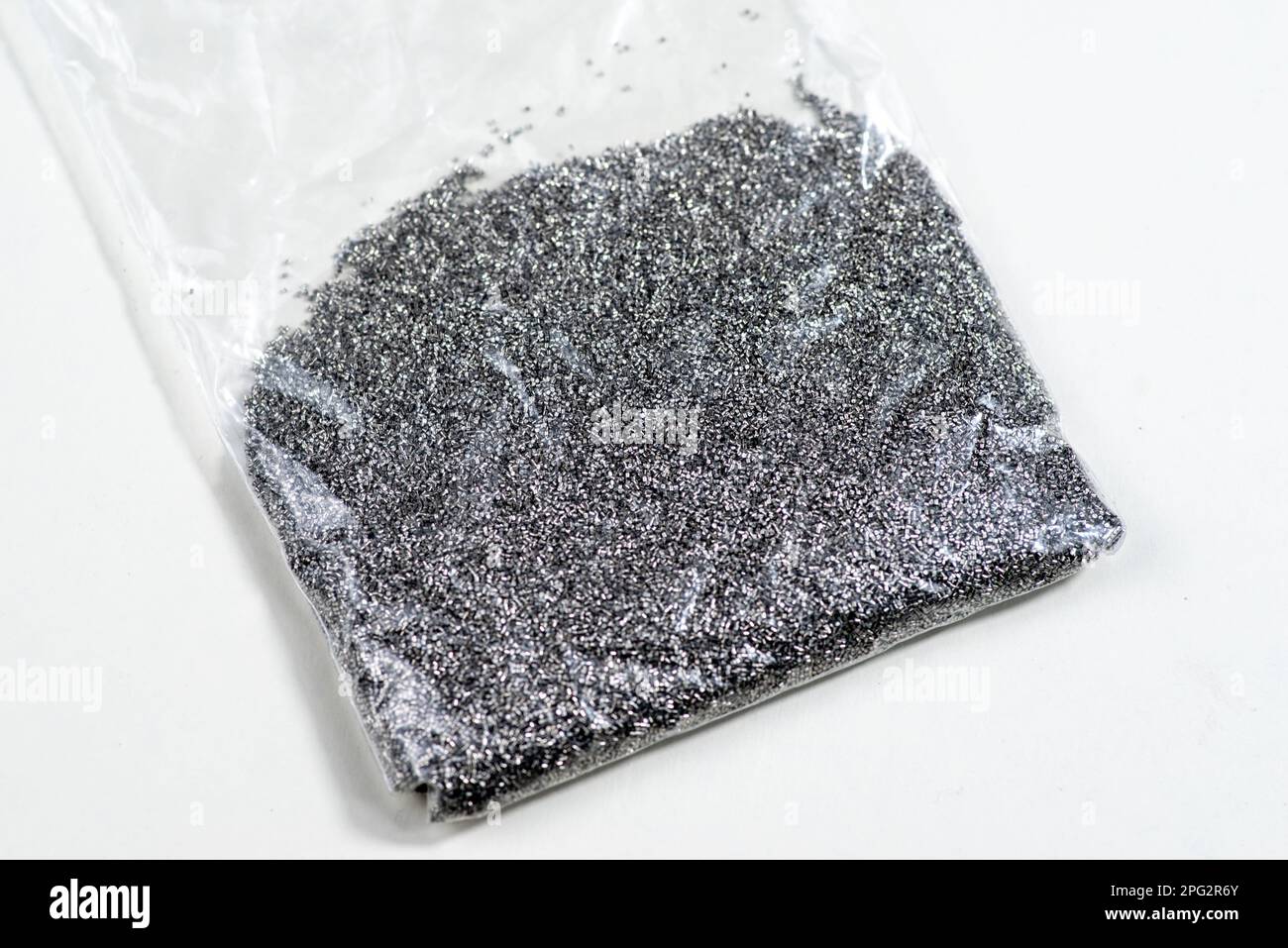 Close up of abrasive blasting media sample,cut wire shot peening ...