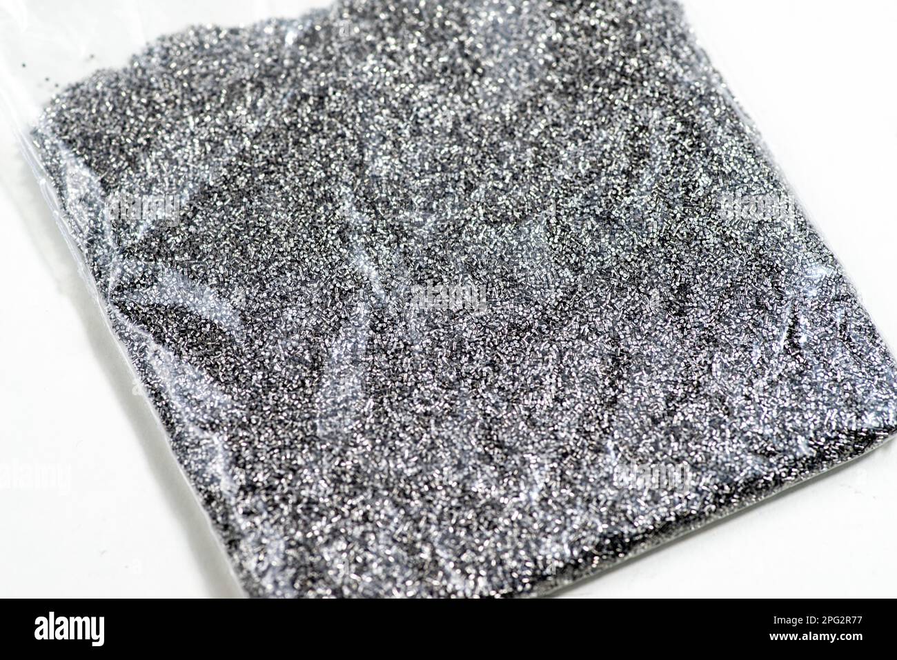 Close up of abrasive blasting media sample,cut wire shot peening ...