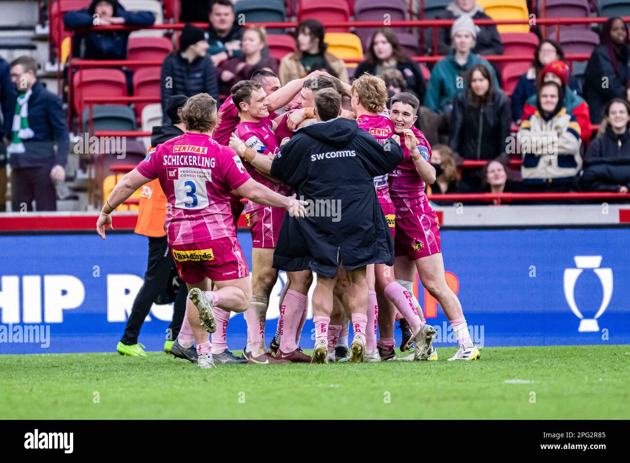 LONDON, UNITED KINGDOM. 19th, Mar 2023. Exeter Chiefs are celebrated ...