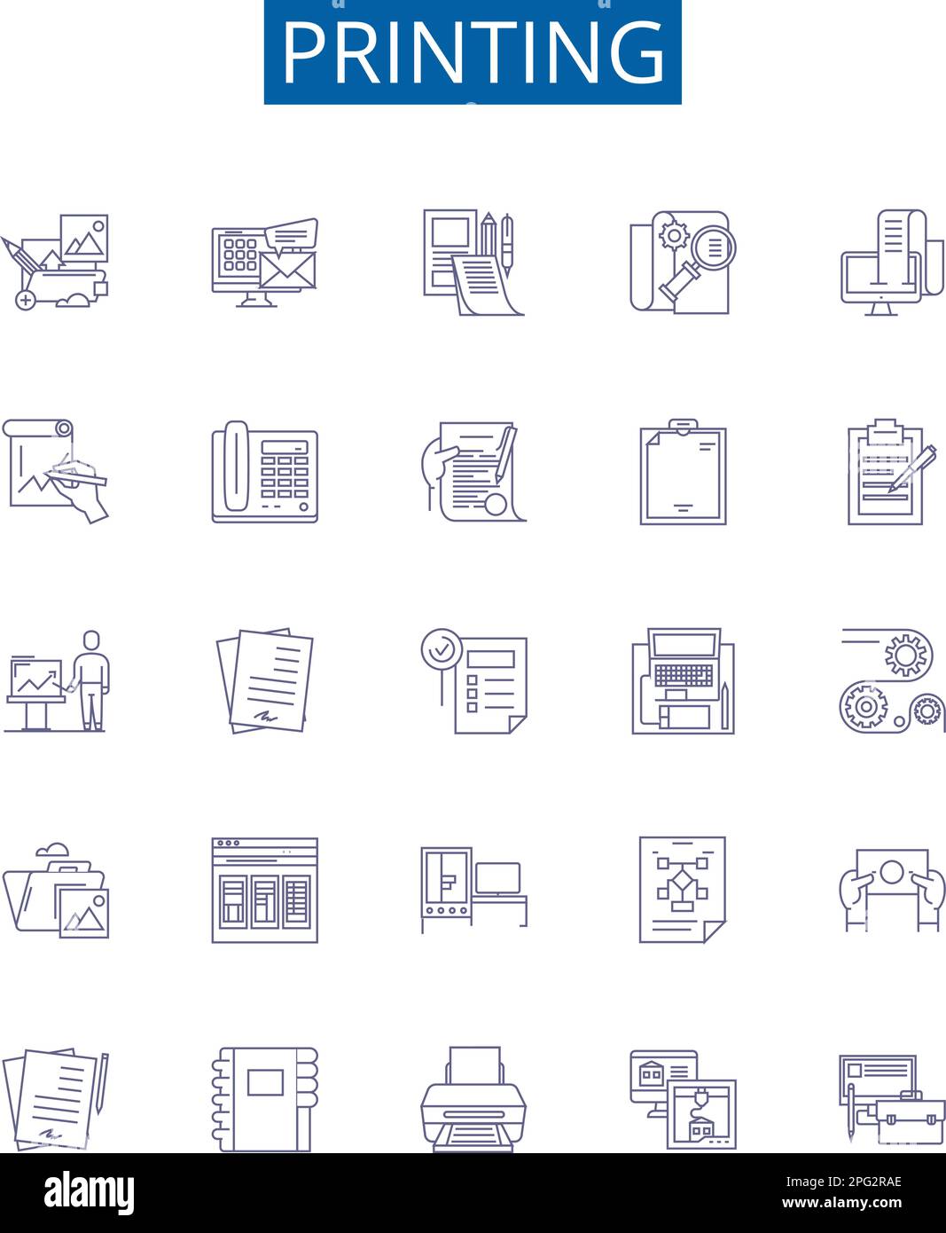 Printing line icons signs set. Design collection of Printing, Ink, Paper, Laser, Press, Colour ...