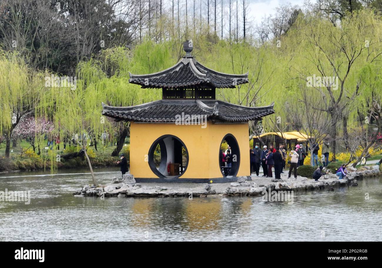 Aerial photo shows the spring scenery in Slender West Lake scenic area ...