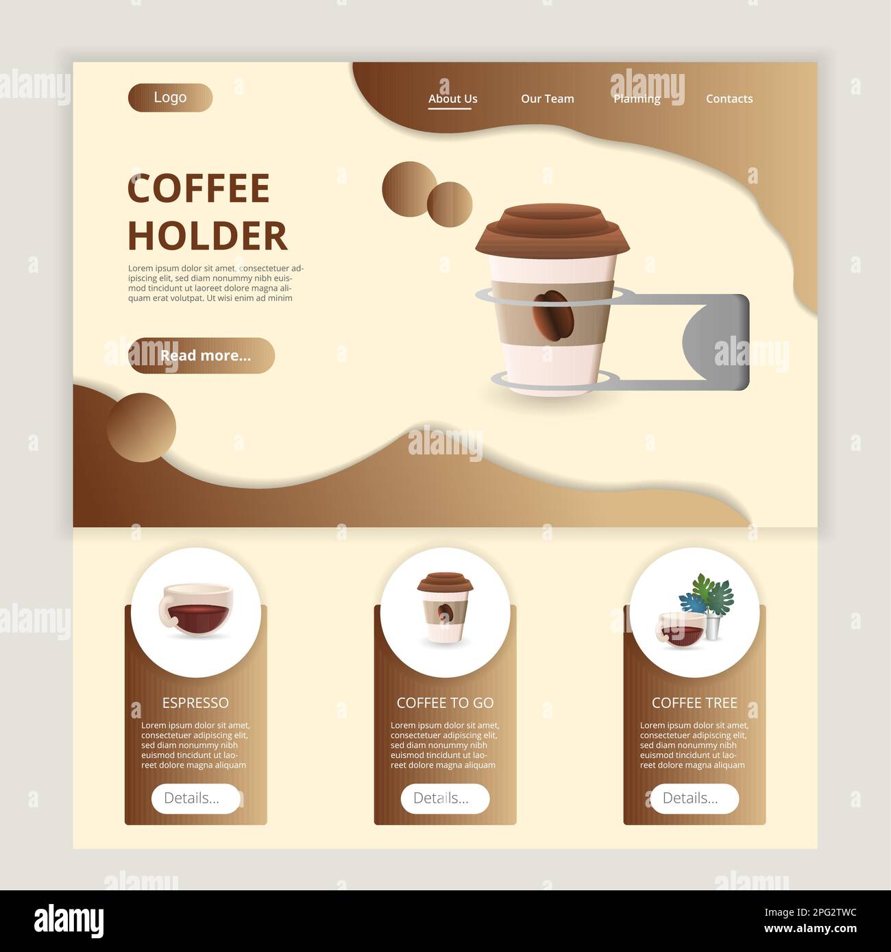 Coffee holder flat landing page website template. Espresso, coffee to ...