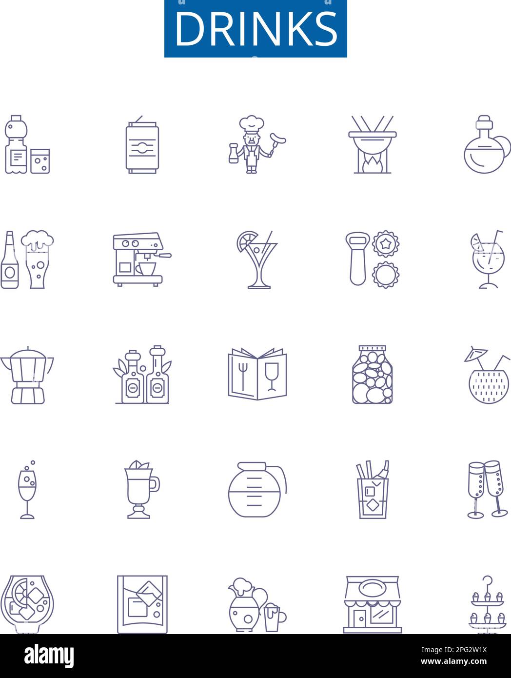 Drinks line icons signs set. Design collection of Beverages, Juice ...