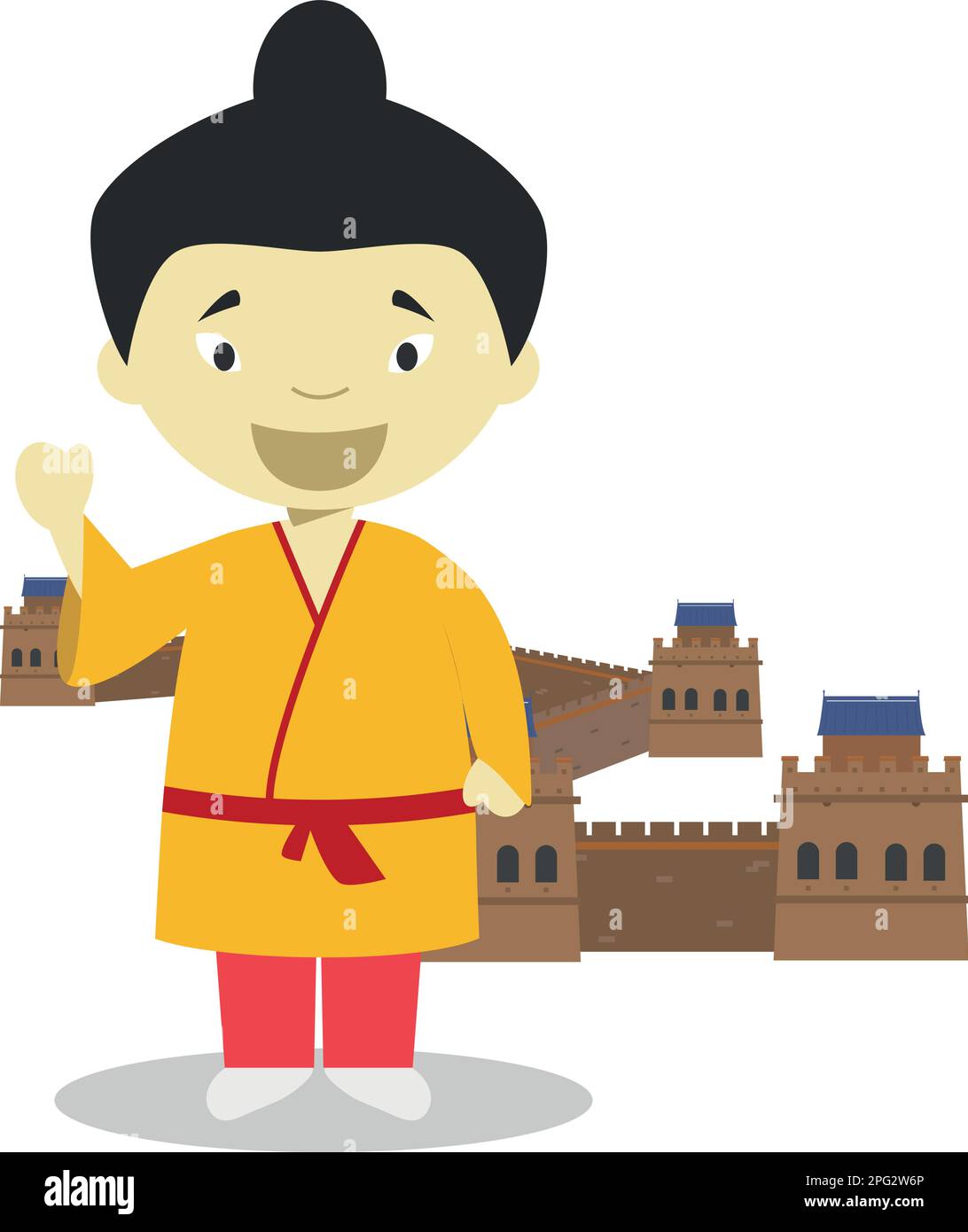 Chinese cartoon character with The Great Wall of China. Vector ...