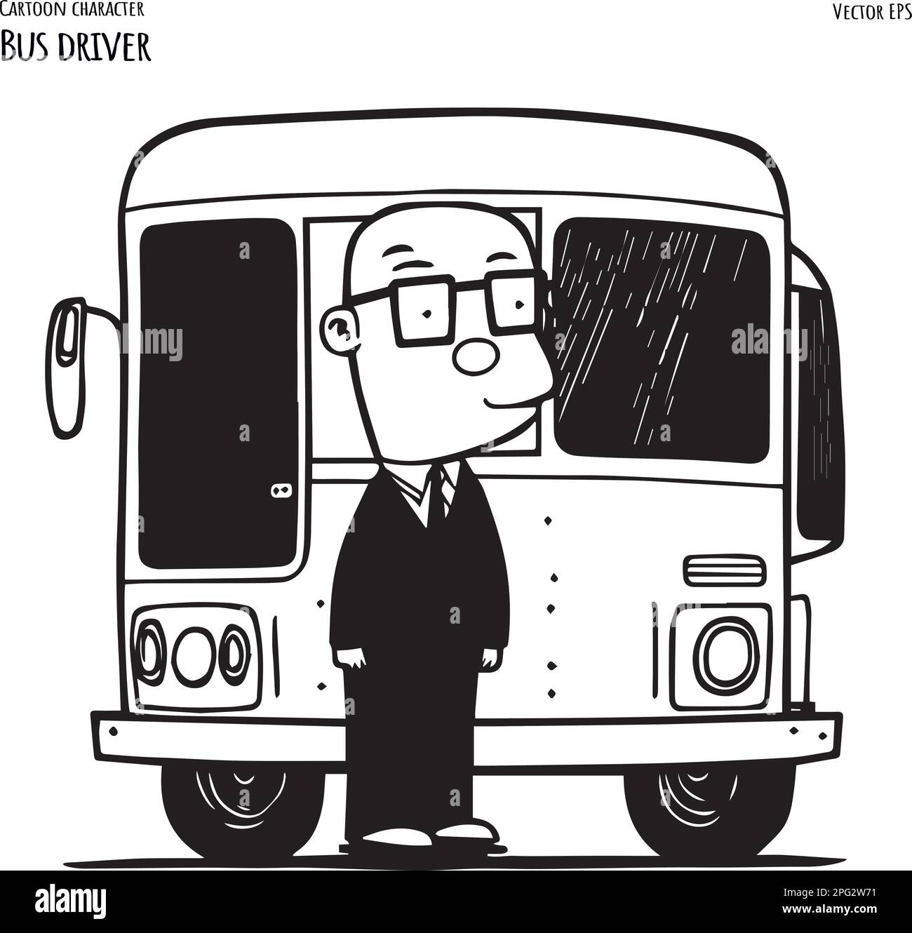 Cartoon bus driver isolated on Black and White Stock Photos & Images ...