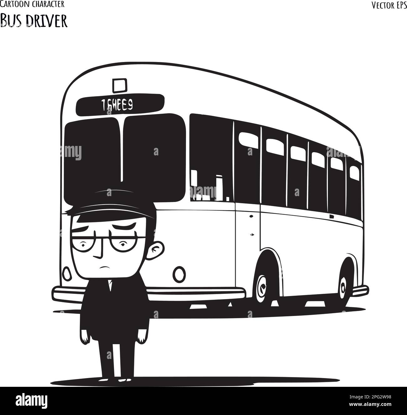Cartoon bus driver isolated on Black and White Stock Photos & Images ...