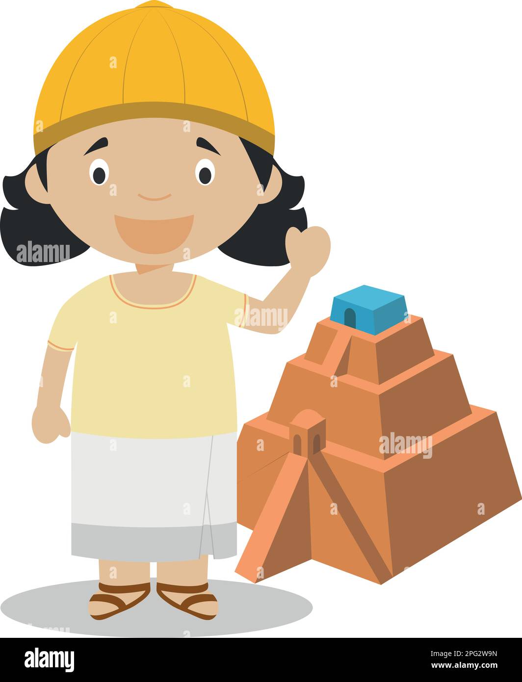 Sumerian cartoon character with ancient pyramid. Vector Illustration ...