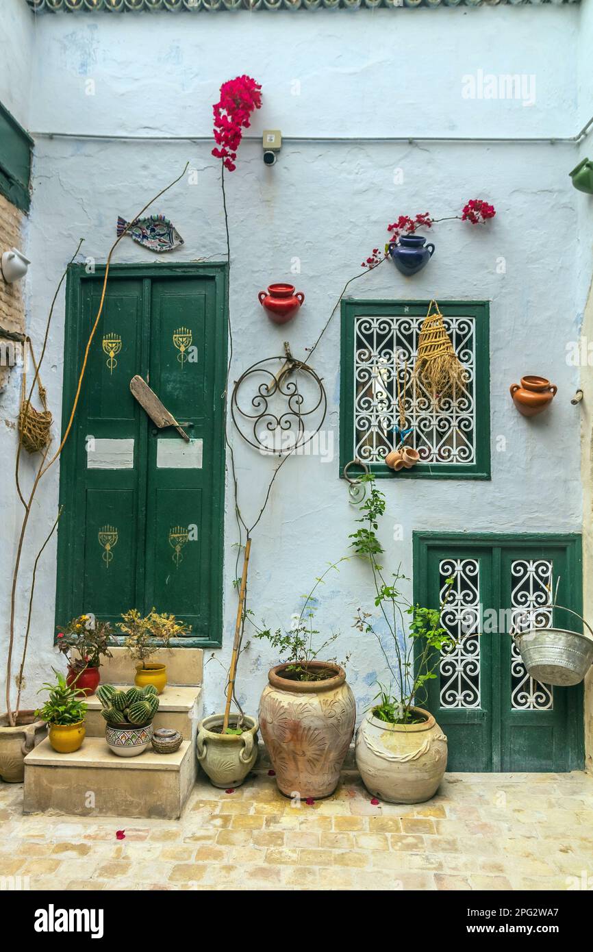 A green door on an old house in Kairouan Tunisia. Noth Africa Stock ...