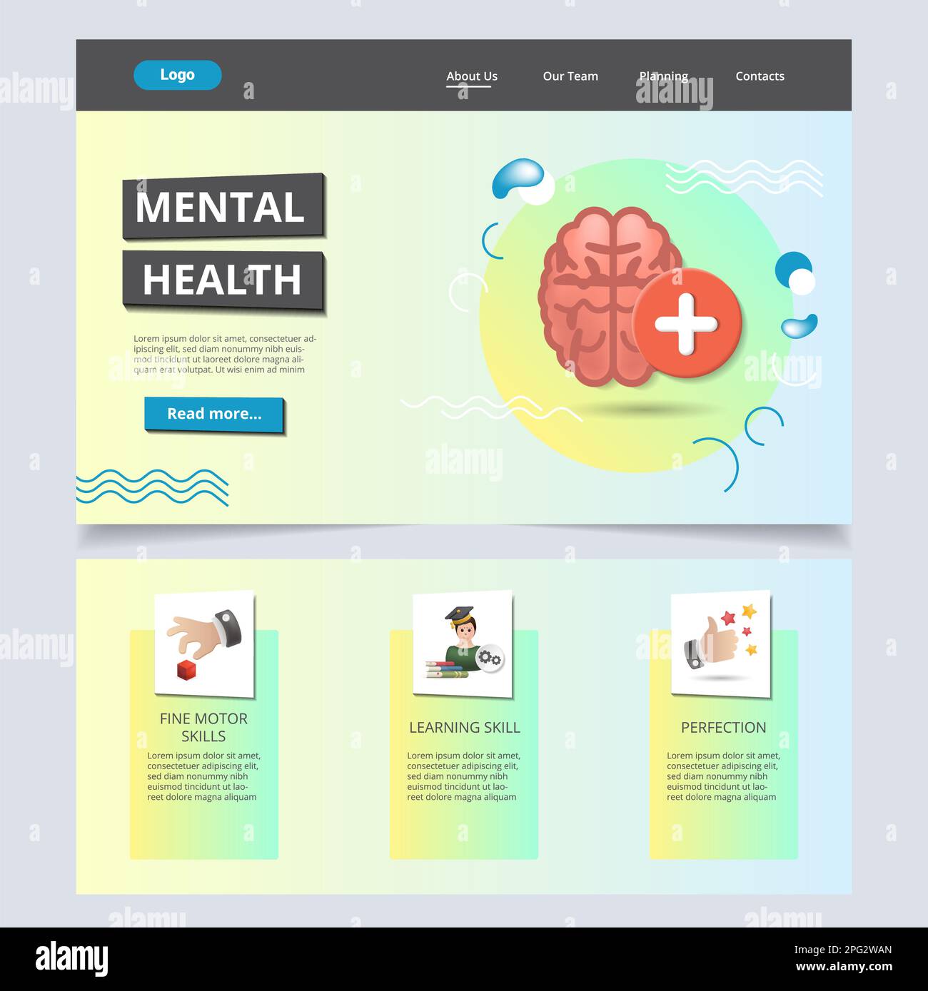 Mental health flat landing page website template. Fine motor skills ...
