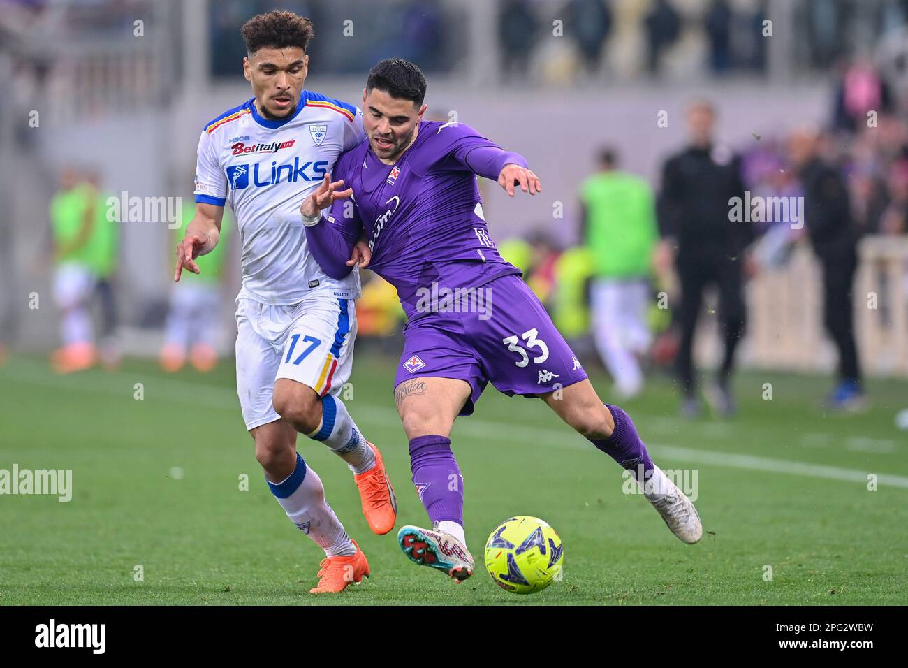 Florence, Italy. 19th Mar, 2023. Riccardo Sottil (ACF Fiorentina) and ...