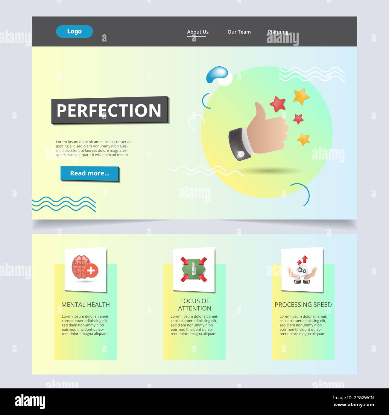 Perfection flat landing page website template. Mental health, focus of ...