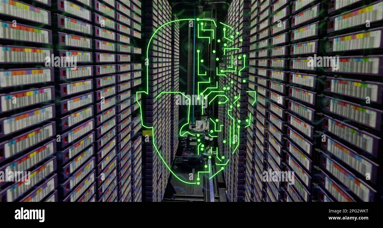 Image of digital head over server room Stock Photo - Alamy