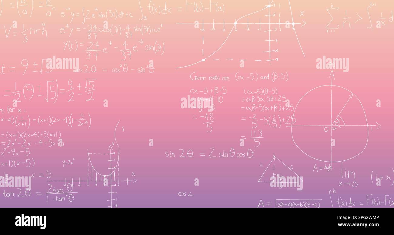 Image of mathematical equations over pink background Stock Photo - Alamy
