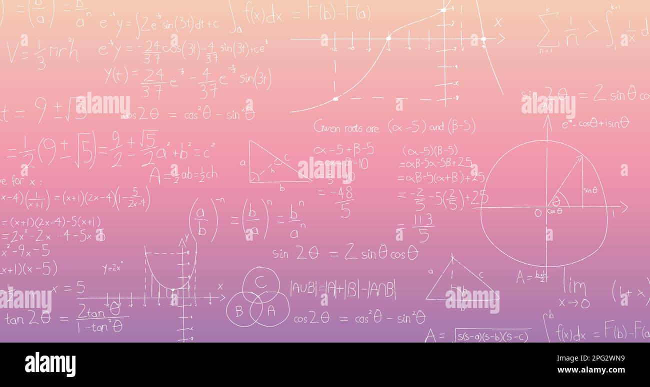 Image of mathematical equations over pink background Stock Photo - Alamy