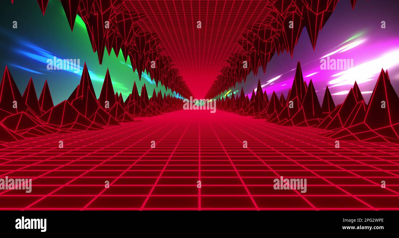 Image of metaverse grid moving in seamless loop over light trails Stock ...