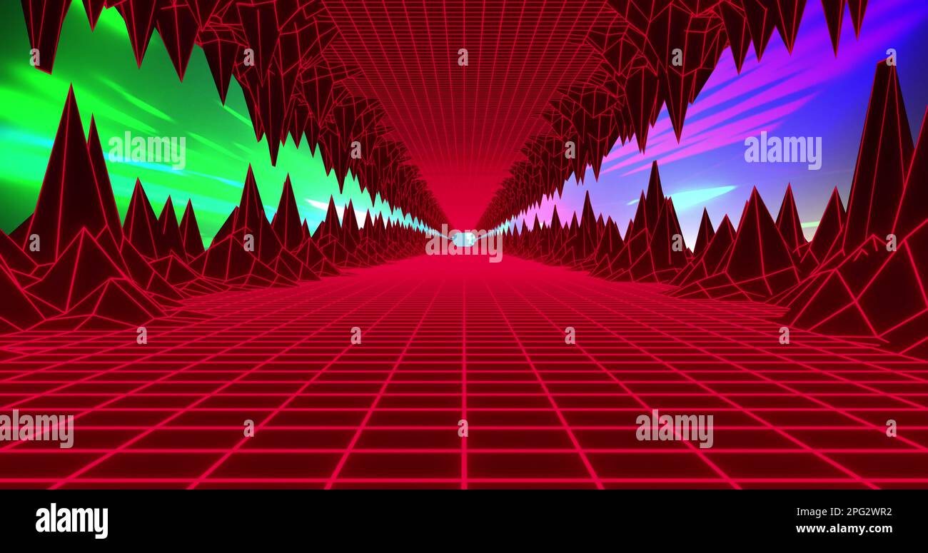 Image of metaverse grid moving in seamless loop over light trails Stock ...