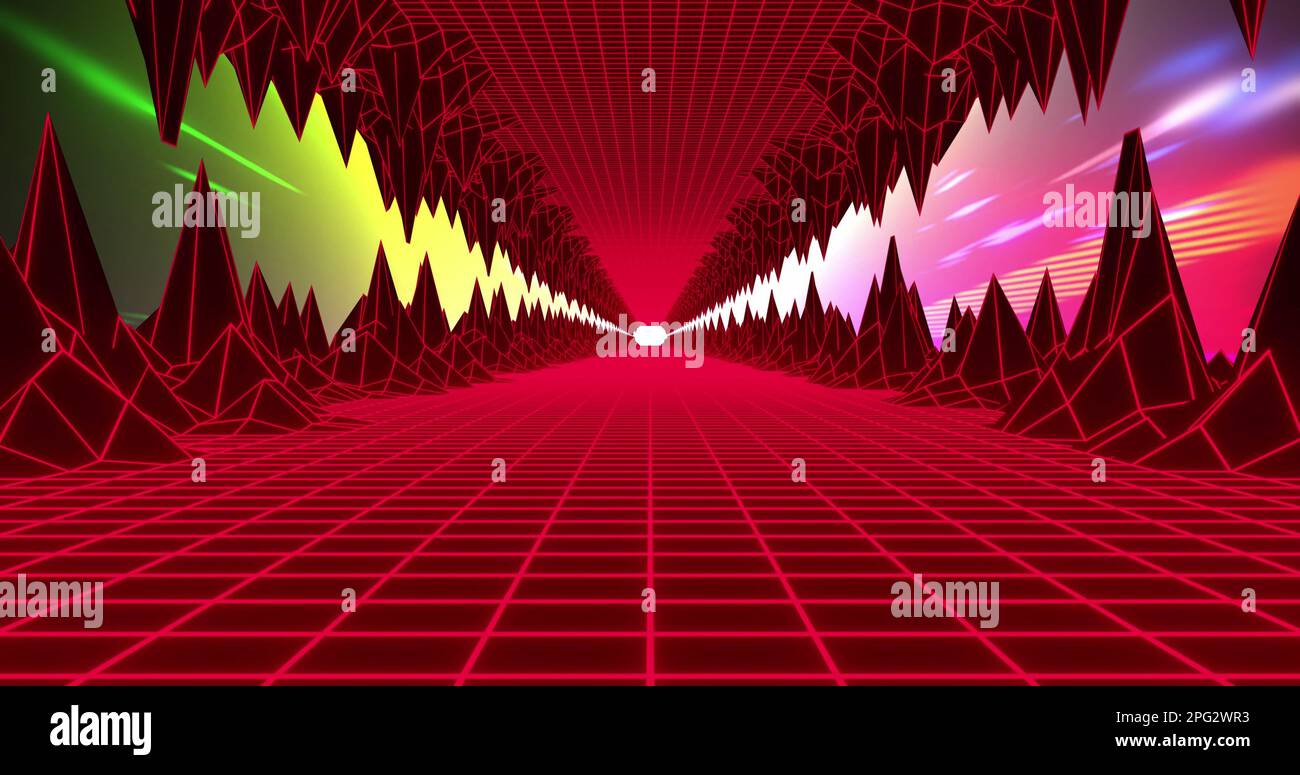 Image of metaverse grid moving in seamless loop over light trails Stock ...