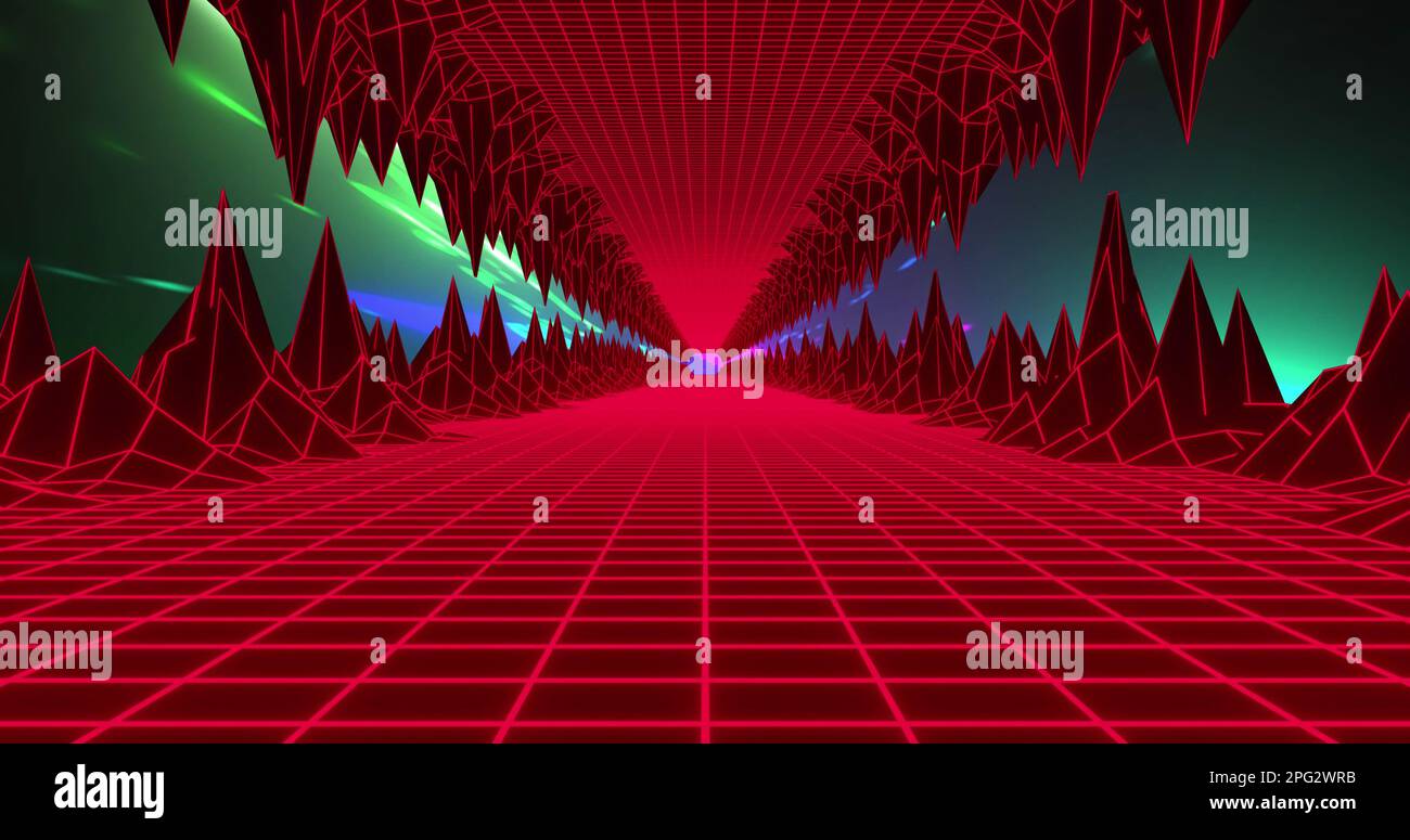 Image of metaverse grid moving in seamless loop over light trails Stock ...