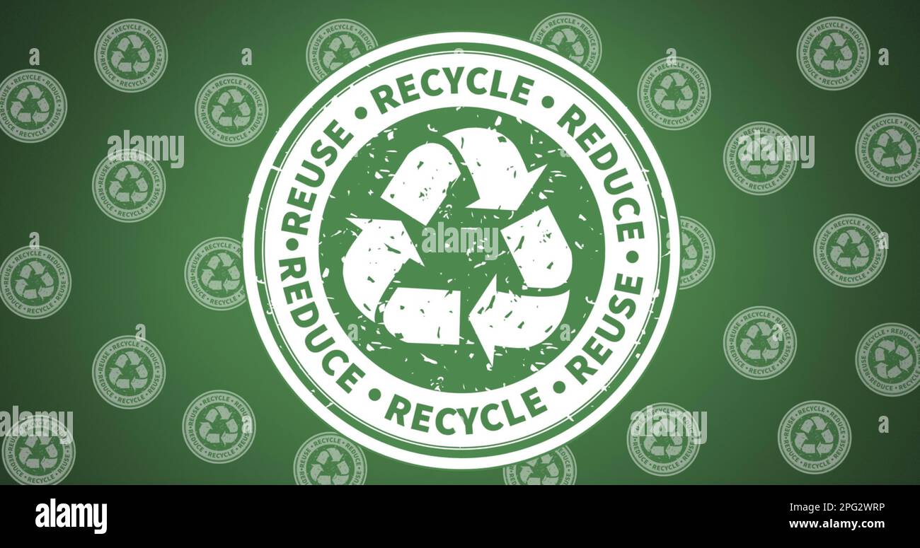 Image of recycling symbols on green background Stock Photo - Alamy