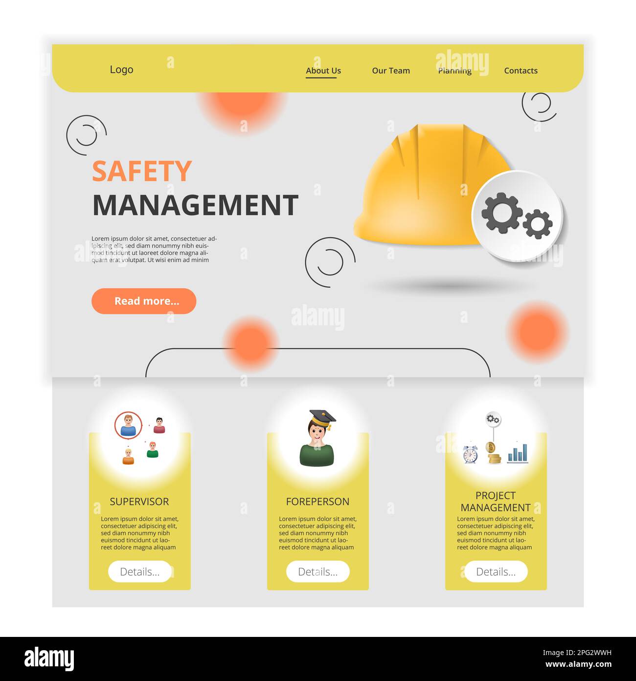 Safety management flat landing page website template. Supervisor ...