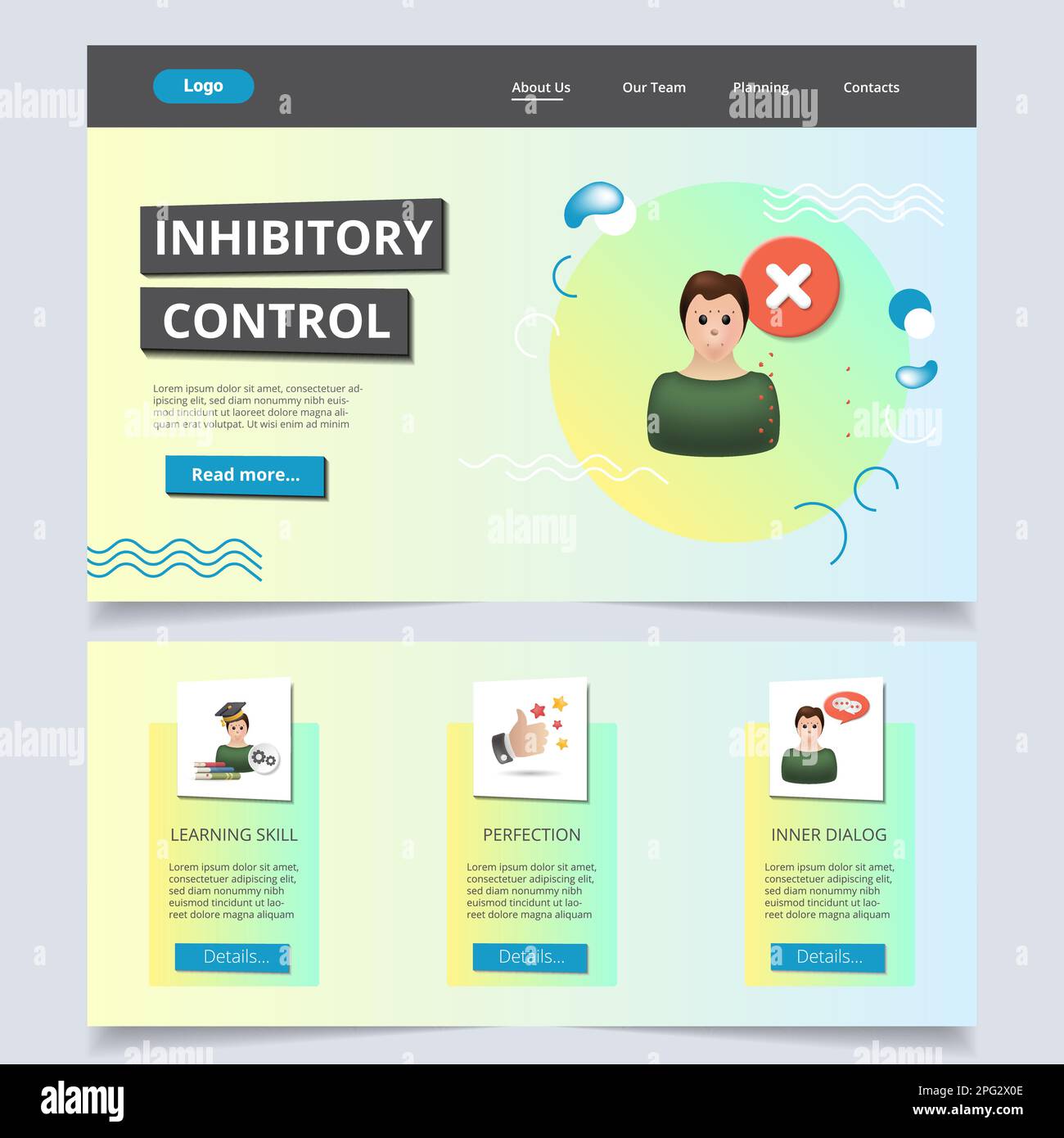 Inhibitory control flat landing page website template. Learning skill ...