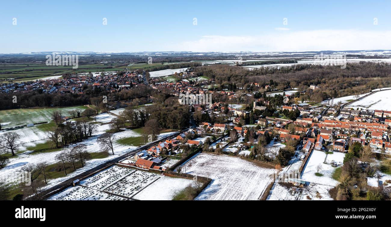 An aerial view of the picturesque village of Thornton Le Dale in the ...