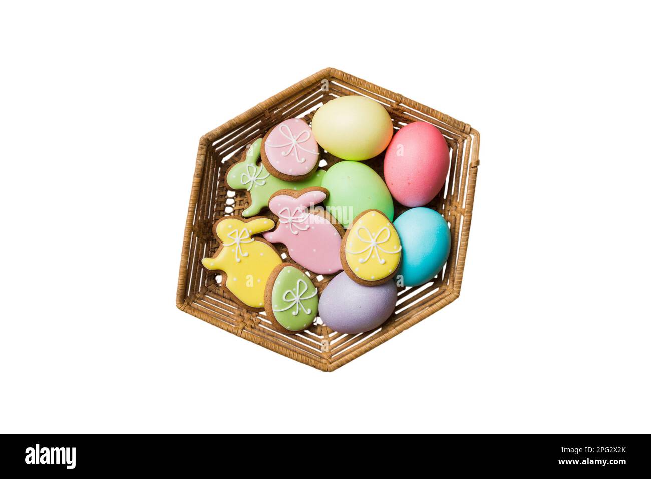 Colorful easter cookies in basket with Multi colors Easter eggs ...