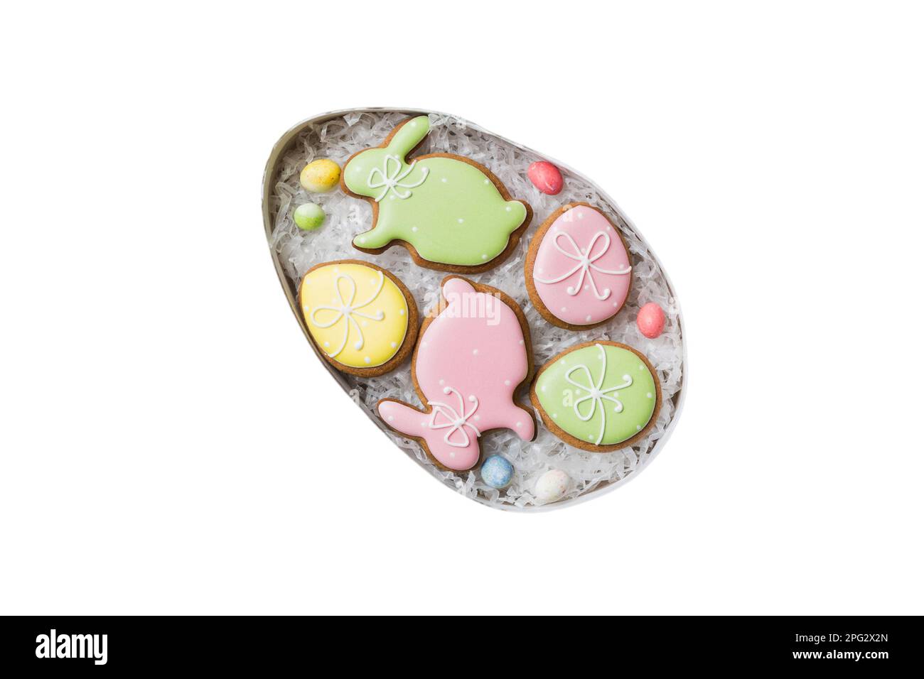 Colorful easter cookies in basket with Multi colors Easter eggs ...