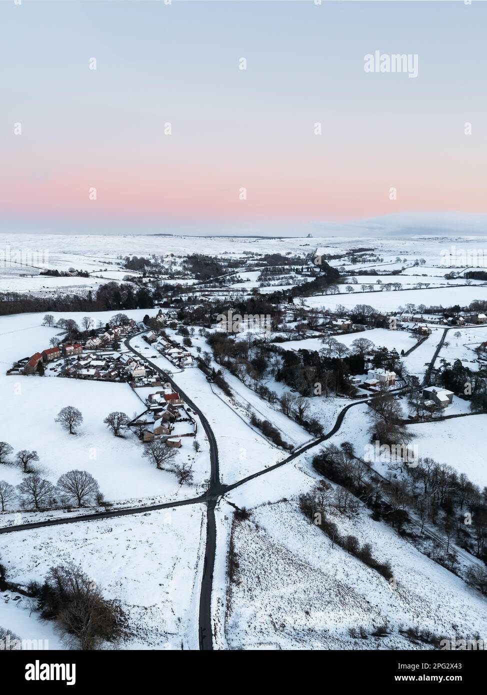 GOATHLAND, NORTH YORKSHIRE, UK - MARCH 10, 2023. An aerial landscape ...