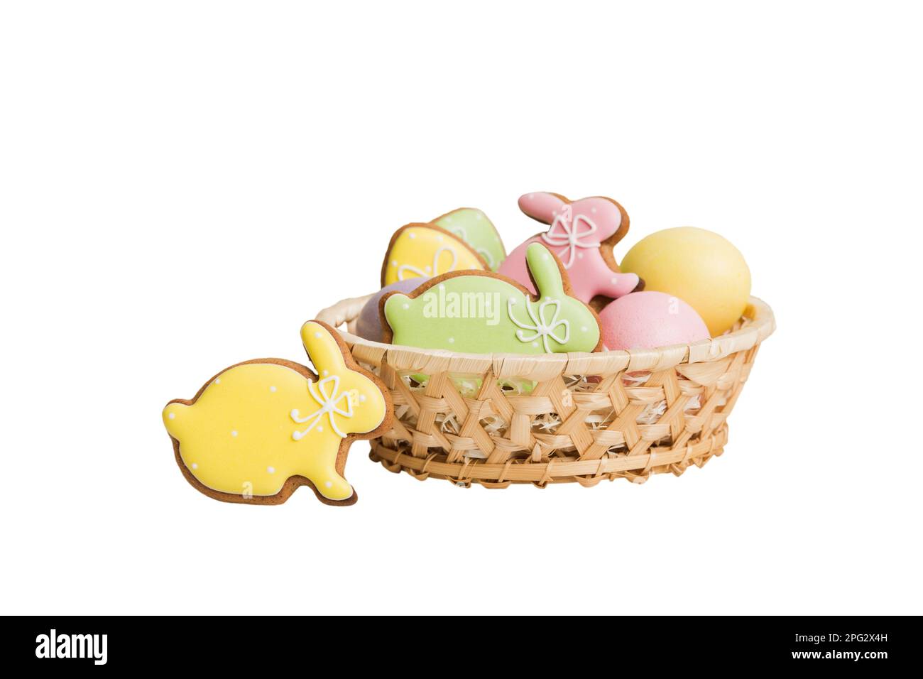 Colorful easter cookies in basket with Multi colors Easter eggs ...
