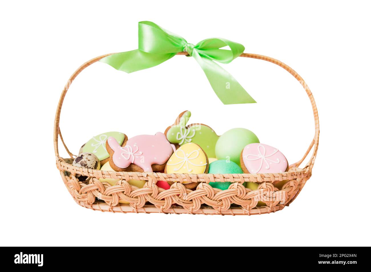 Colorful easter cookies in basket with Multi colors Easter eggs ...