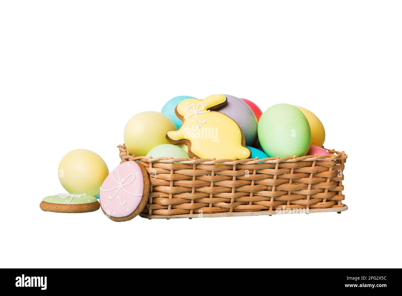 Colorful easter cookies in basket with Multi colors Easter eggs ...