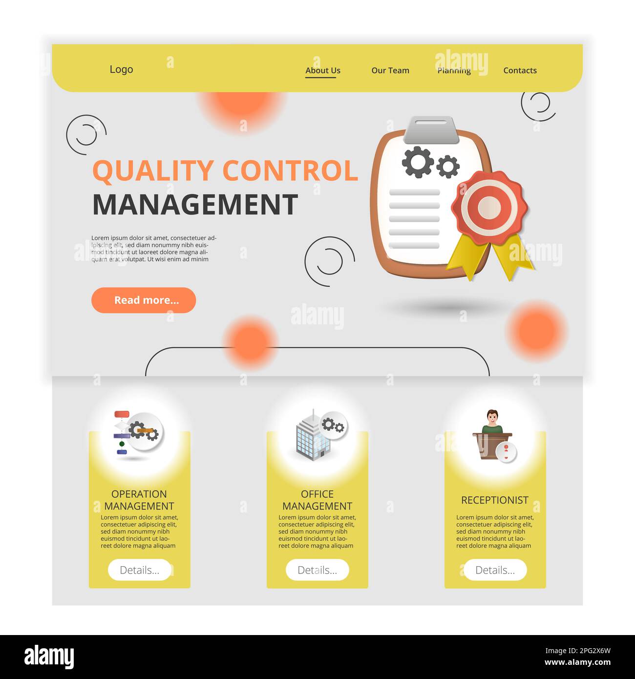 Quality control management flat landing page website template ... Quality control management flat landing page website template ...