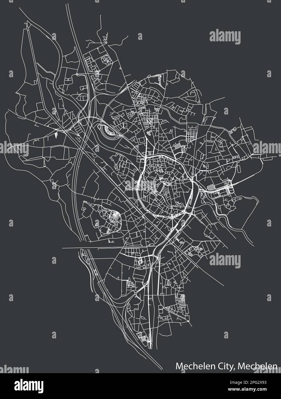 Street roads map of the MECHELEN SUBMUNICIPALITY, MECHELEN Stock Vector ...