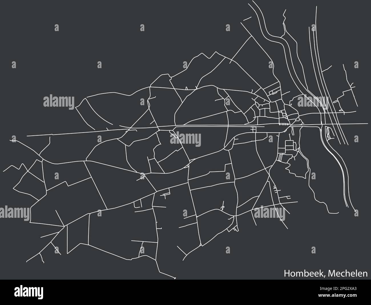 Street roads map of the HOMBEEK SUBMUNICIPALITY, MECHELEN Stock Vector ...