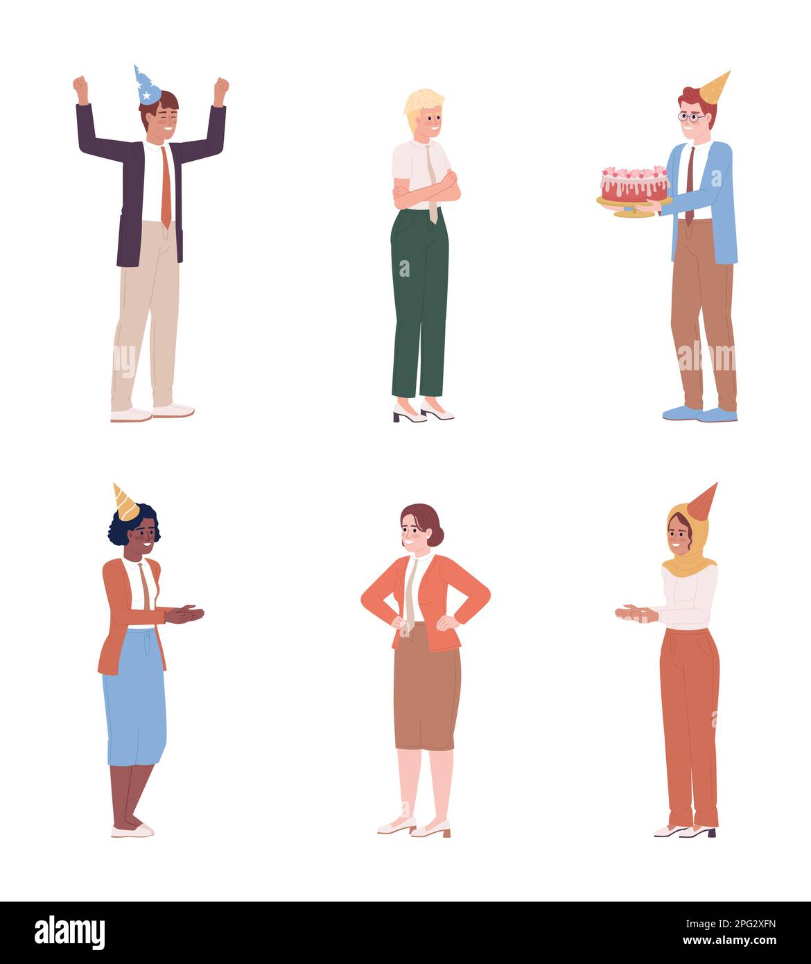 Celebrating coworker birthday at work semi flat color vector characters ...