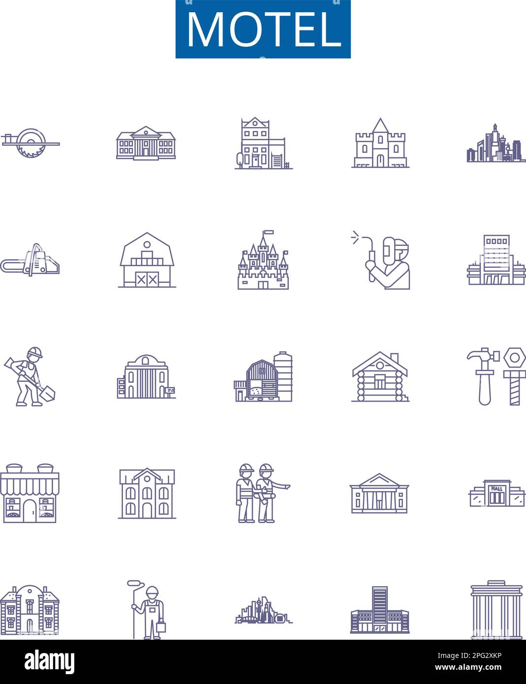 Motel line icons signs set. Design collection of Lodging, Inn, Stopover ...