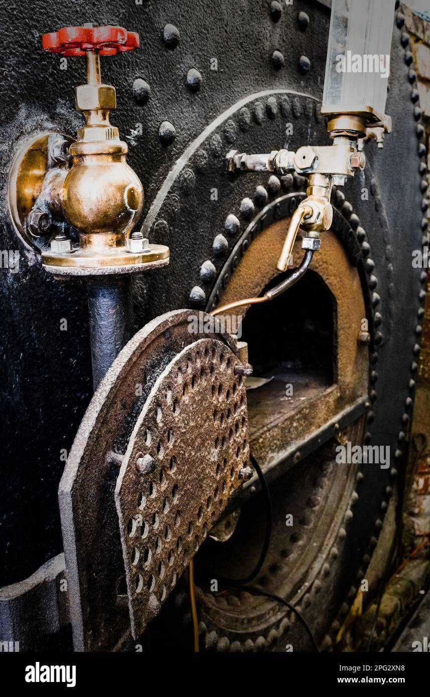 The old dis-used beam engine Cornish boiler at Combe Mill Stock Photo ...