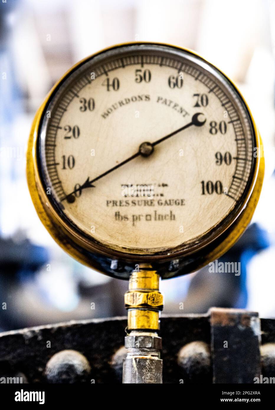 Steam pressure guage on the Cornish boiler at Combe Mill, Oxfordshire ...