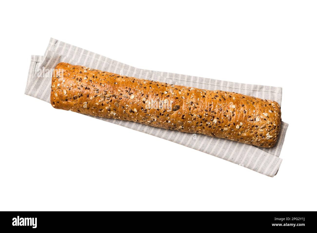fresh crunchy french baguette isolated on white background. Top view ...