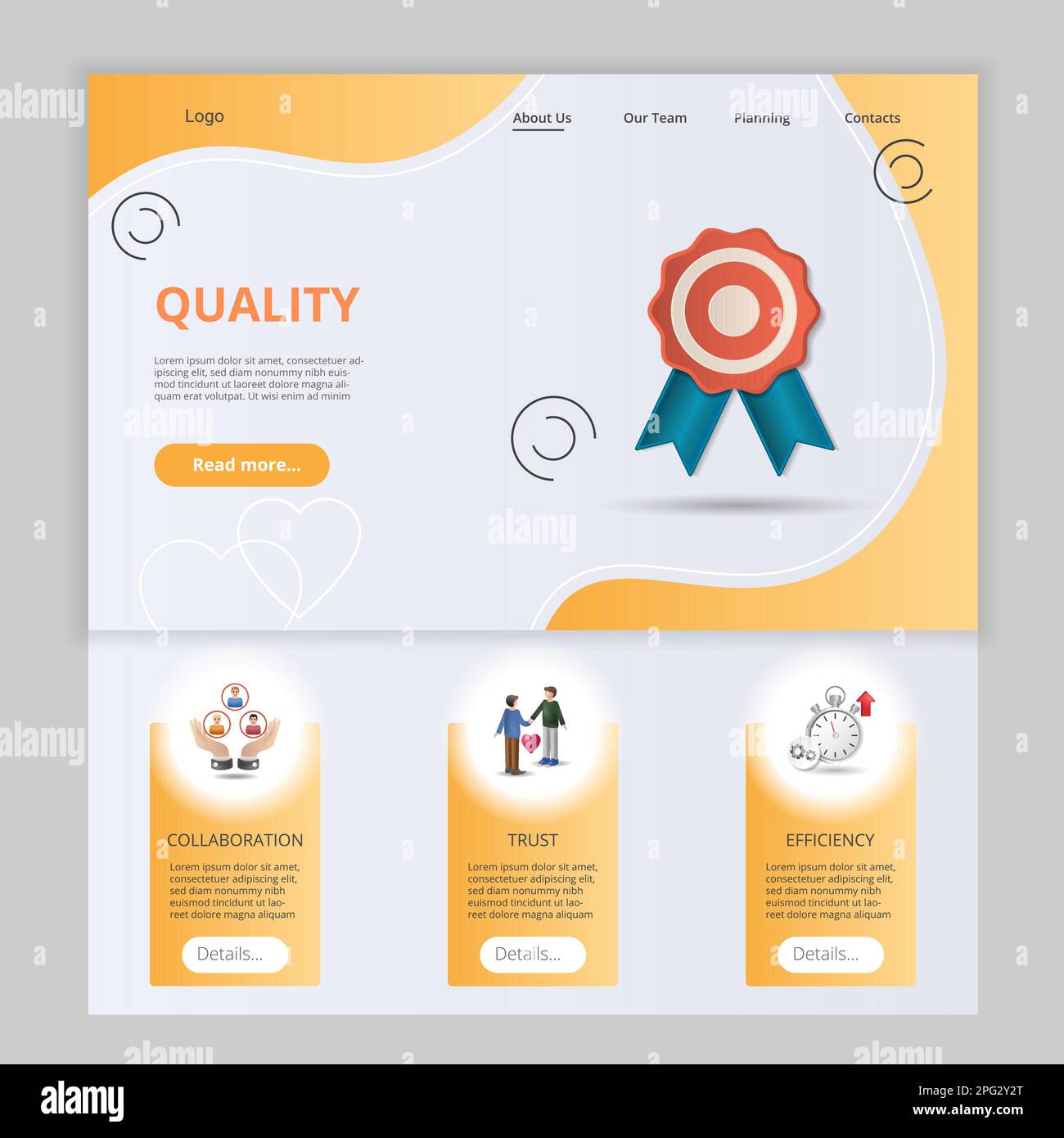 Quality flat landing page website template. Collaboration, trust ...