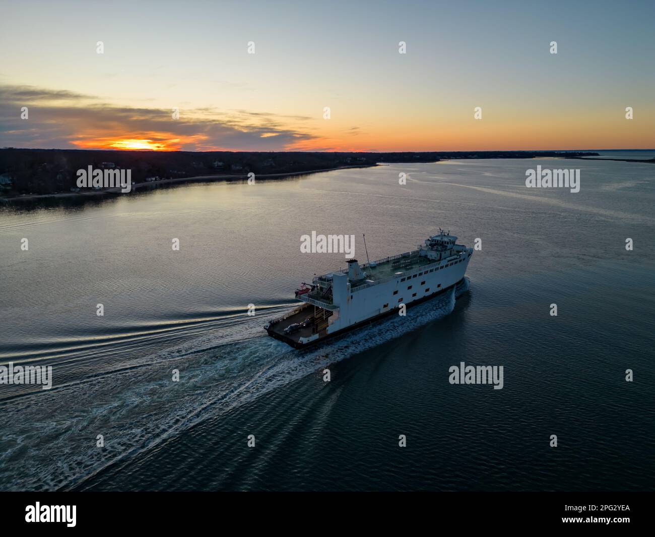 An aerial view of the Bridgeport and Port Jefferson ferry leaving for ...