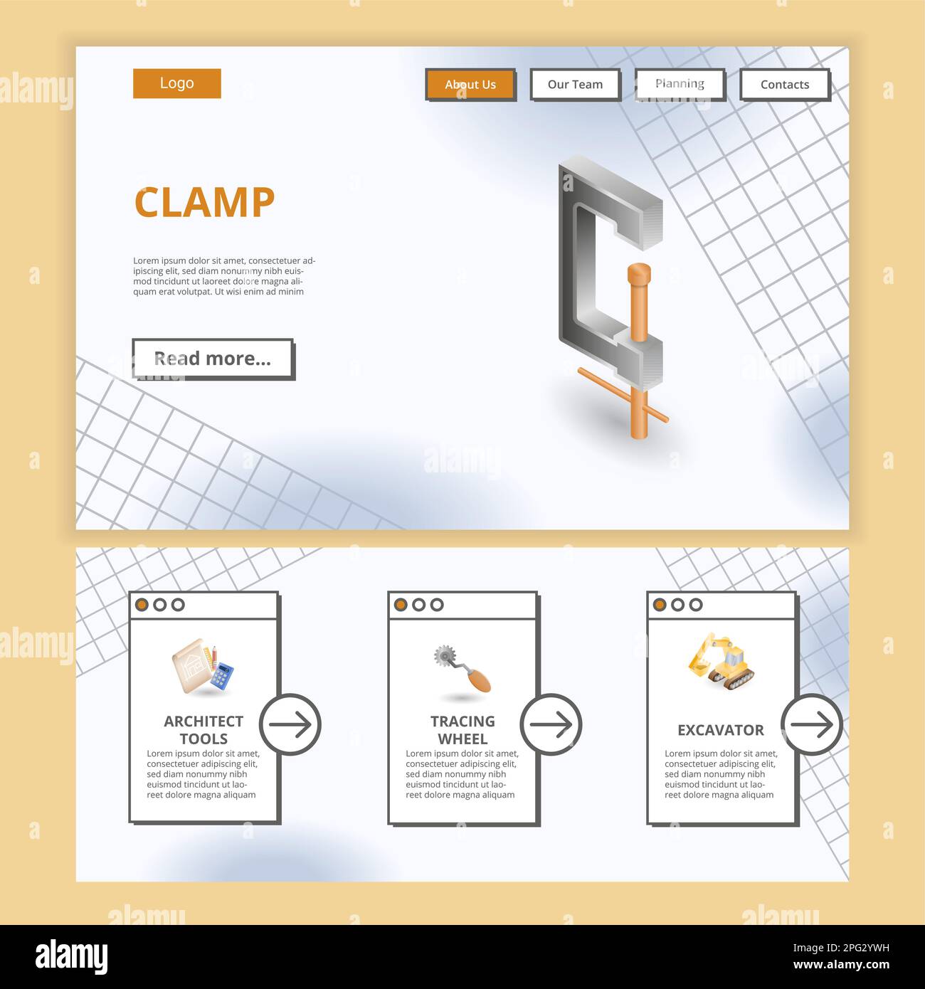 Clamp flat landing page website template. Architect tools, tracing ...