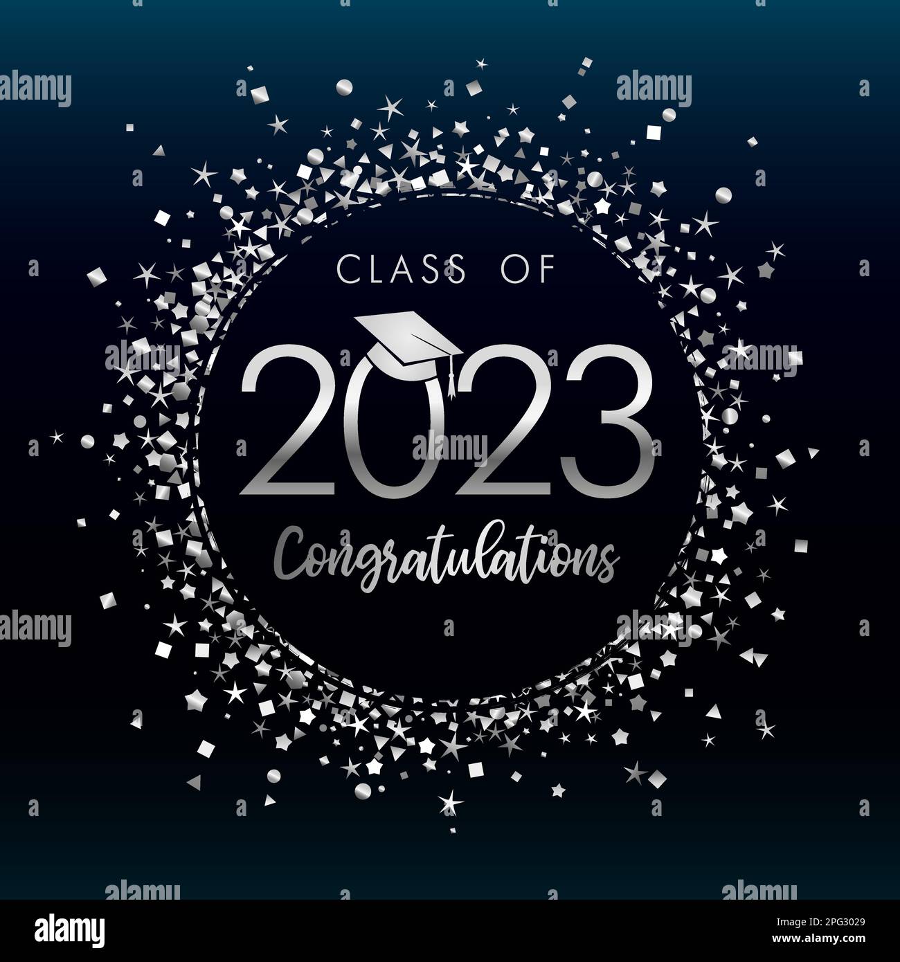 Class Of 2023 Congratulations On A Black Circle With Silver Glitter